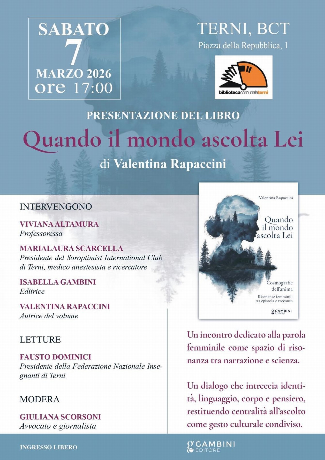 Terni: in Bct la presentazione di ‘Quando il mondo ascolta Lei’ di ...